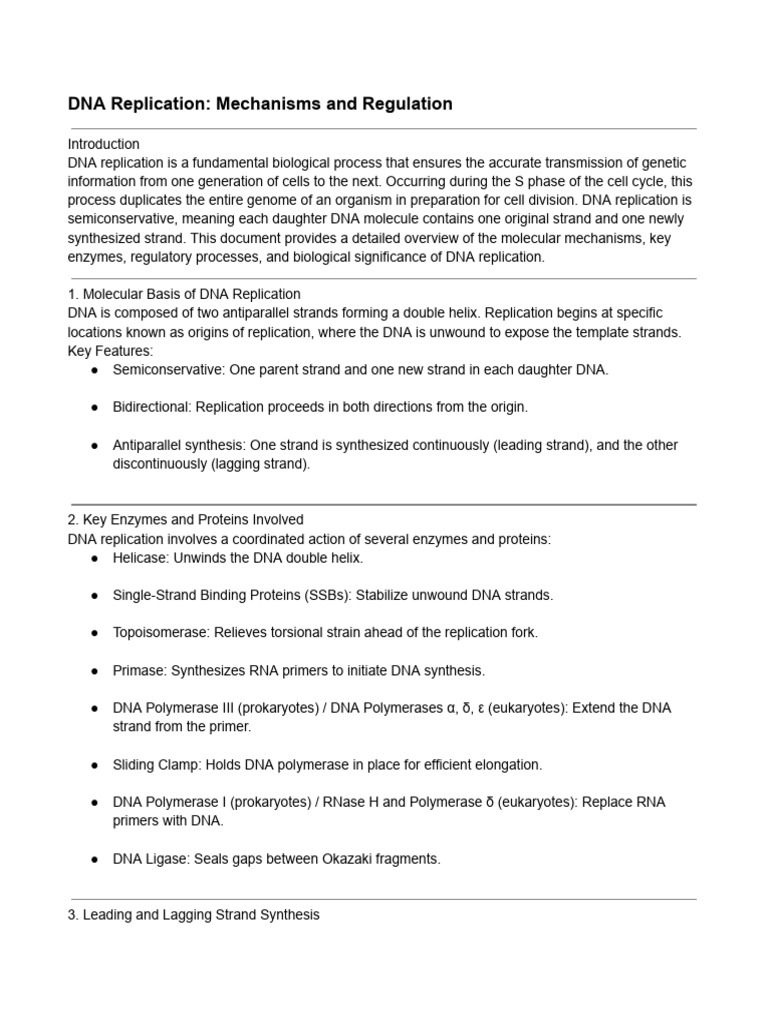 DNA Replication - Mechanisms and Regulation | PDF | Dna Replication | Dna