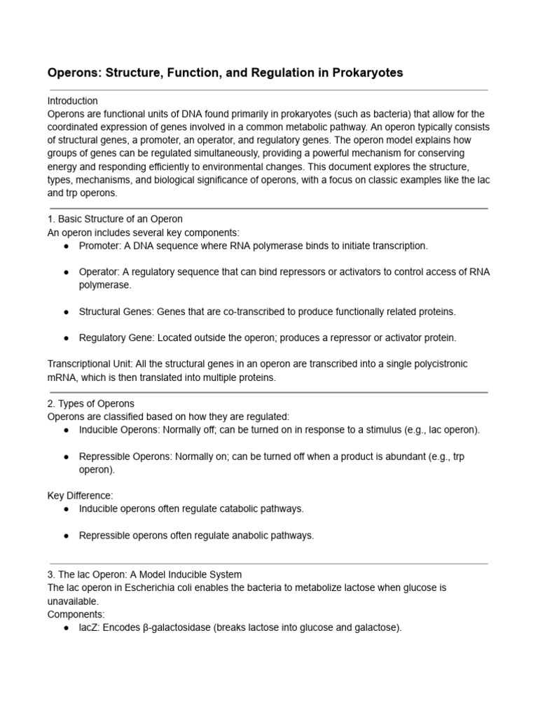 Operons_ Structure, Function, and Regulation in Prokaryotes | PDF ...