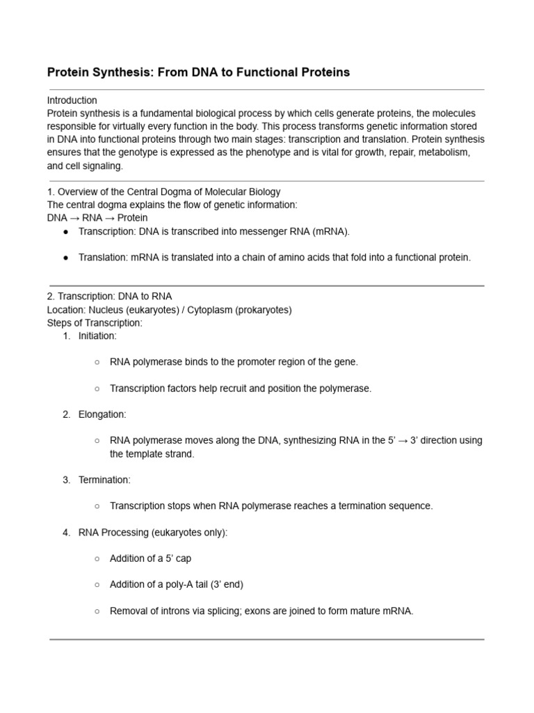 Protein Synthesis - From DNA To Functional Proteins | PDF | Translation ...