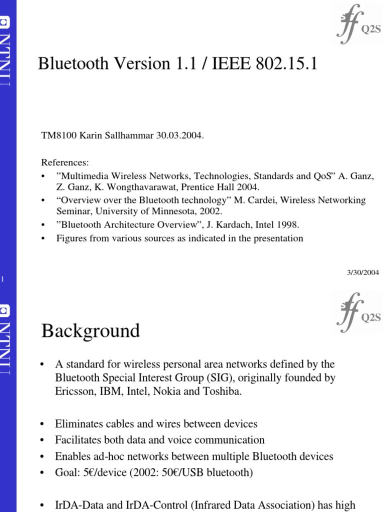 Bluetooth Version 1.1 / IEEE 802.15.1 | Download Free PDF | Bluetooth ...