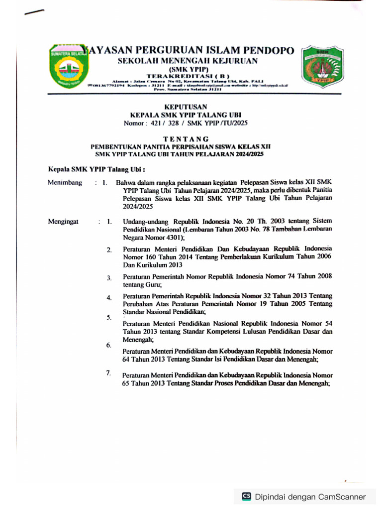 Revisi SK Panitia Perpisahan | PDF