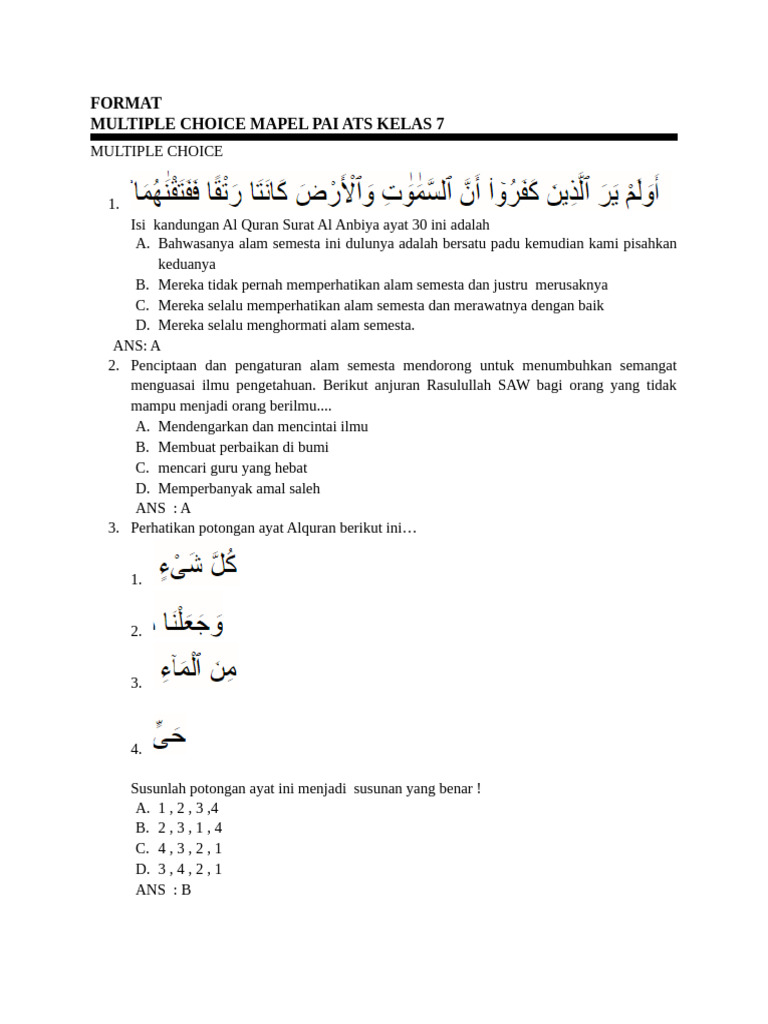 Soal Ats Pai 7 2025 | PDF