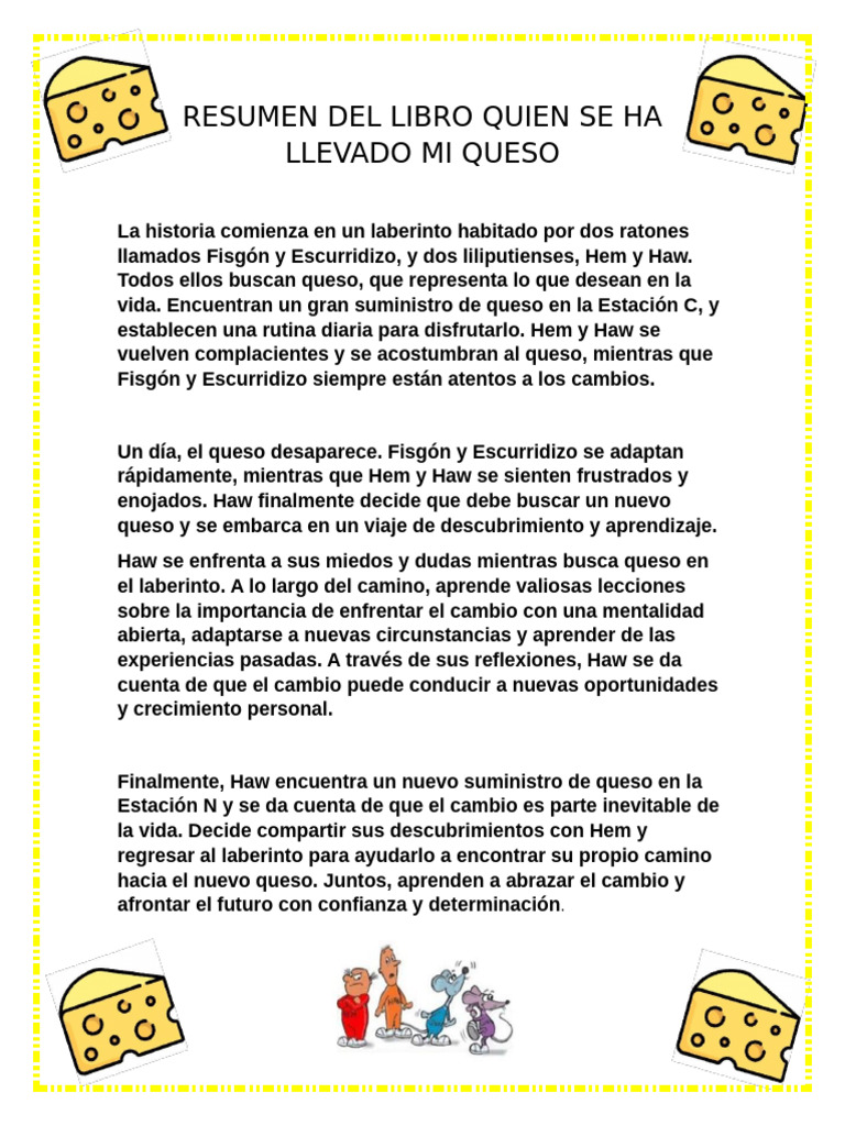 Resumen Del Libro Quien Se Llevo Mi Queso | PDF