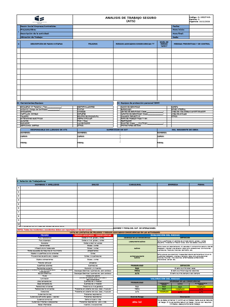 FORMATO ATS ACTUALIZADO - I3 PARA OBRA (1) | PDF | Quemar | Radiación