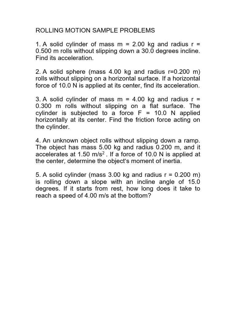 Rolling Motion Sample Problems | PDF
