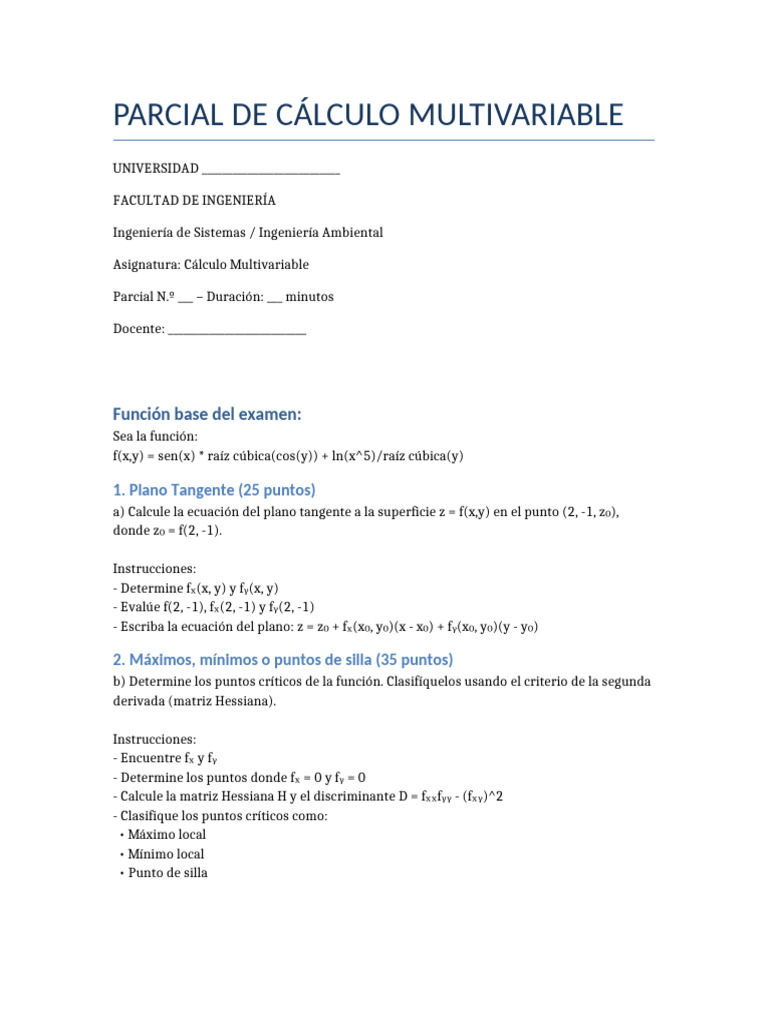 Parcial Calculo Multivariable | PDF