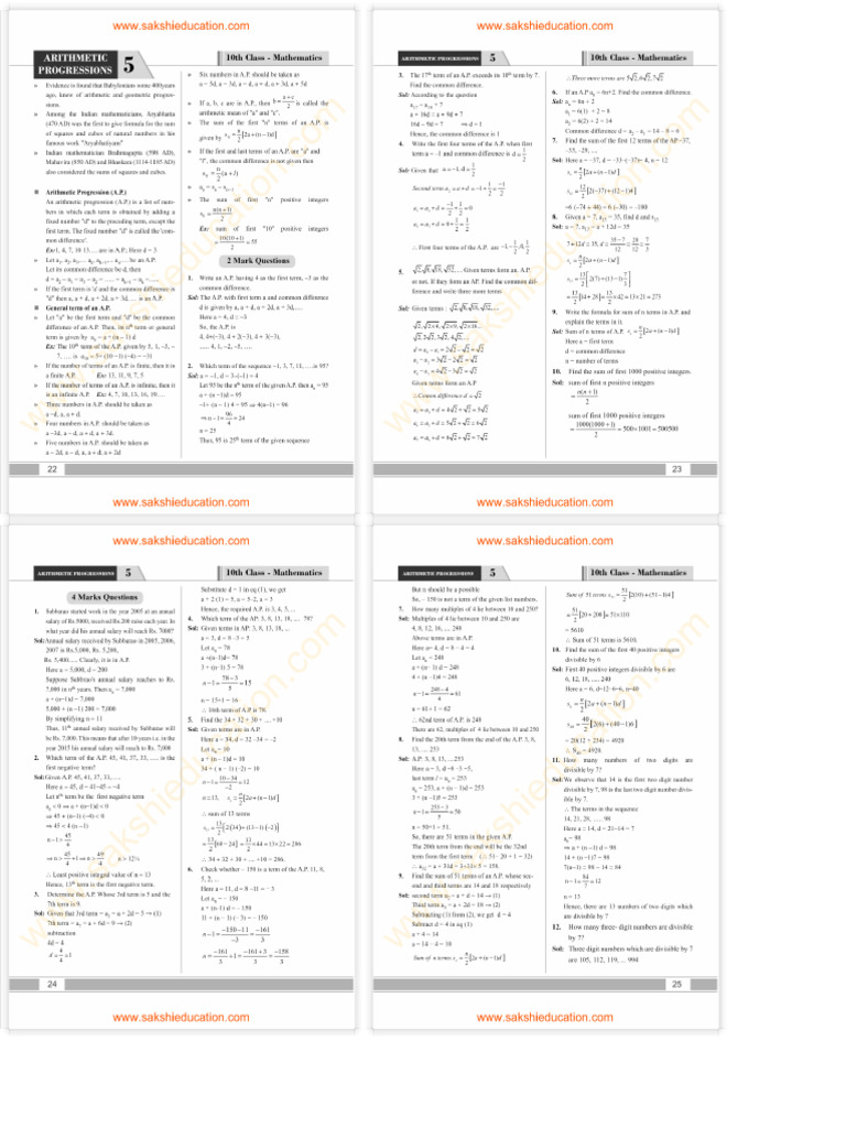Andhra Pradesh Tenth Class 2025_ (Mathematics) Arithmetic Progressions 2025 Study Material and ...