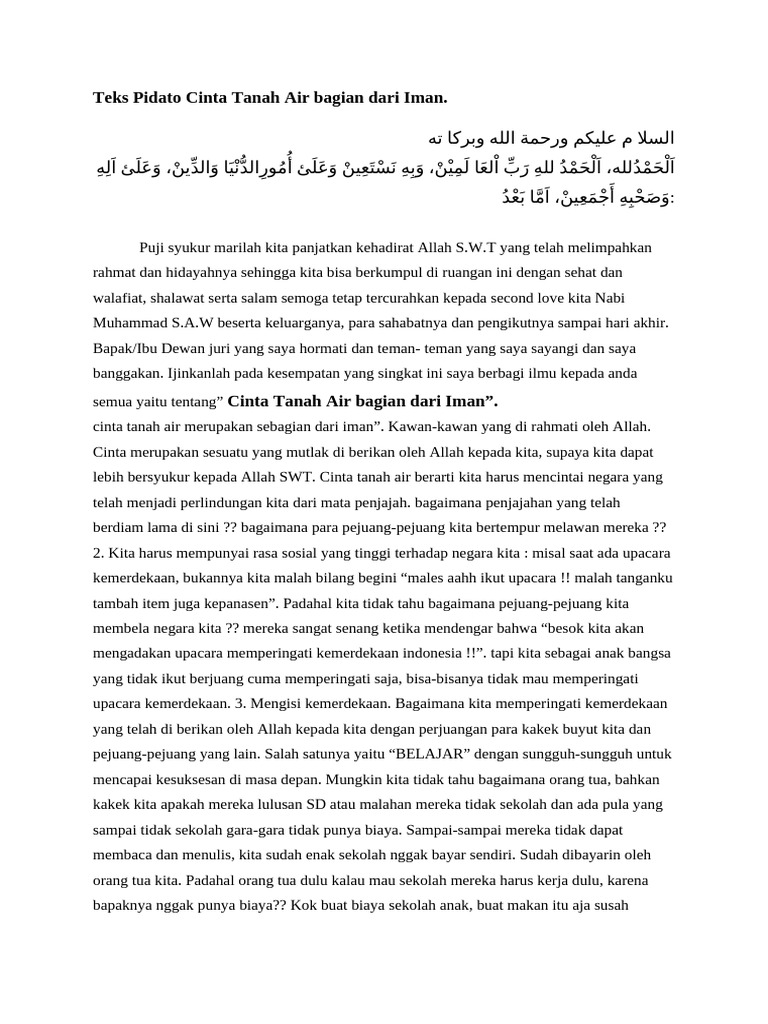 Teks Pidato Cinta Tanah Air Bagian Dari Iman | PDF