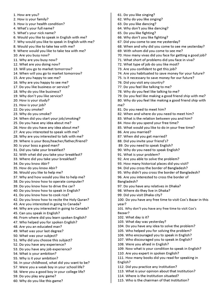 Revised Asking Question Practice 2 | PDF