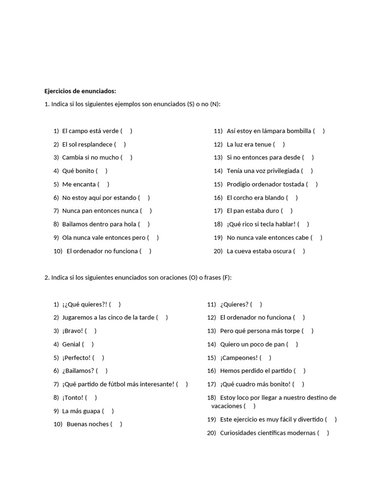 Ejercicios de enunciados | PDF