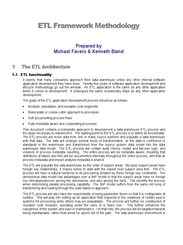 ETL Framework Methodology: Prepared by Michael Favero & Kenneth Bland ...