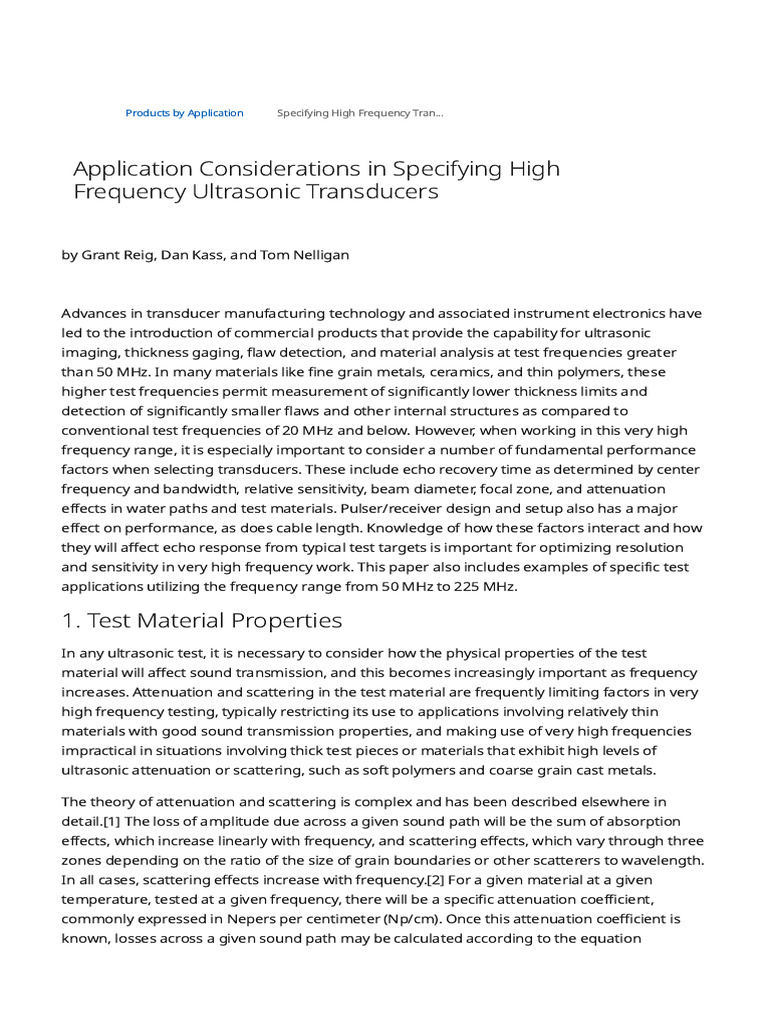 Specifying High Frequency Transducers - Olympus IMS | PDF | Attenuation ...