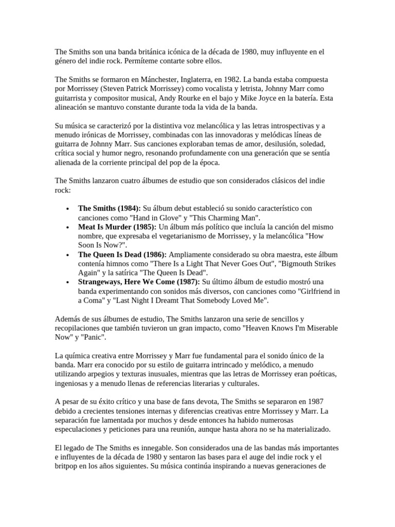the smiths resumen | PDF | The Smiths | Grabación de sonido
