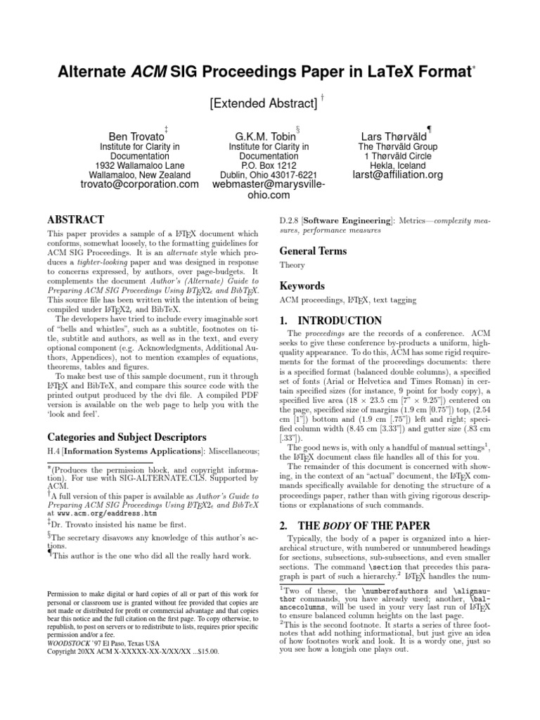 Alternate ACM SIG Proceedings Paper in LaTeX Format | PDF | Te X | Text