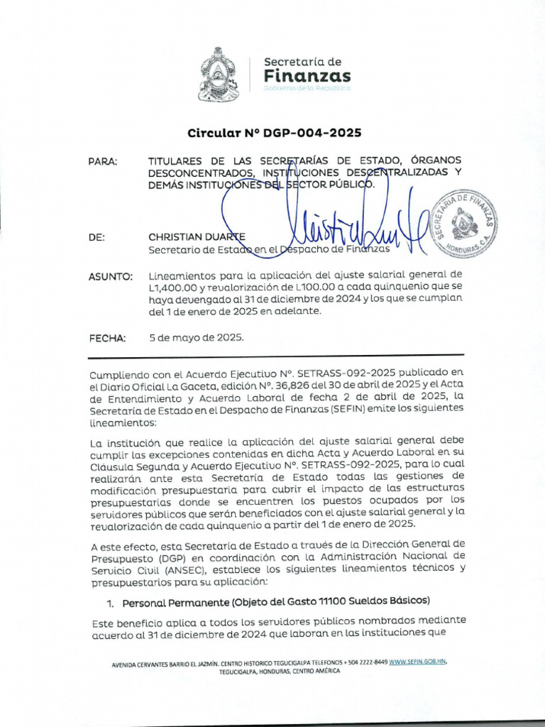 Circular DGP-004-2025 Ajuste Al Salario Minimo | PDF