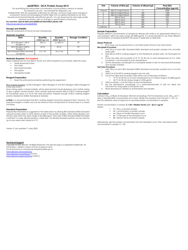 BCA-Protein-Assay-Kit-II-protocol-book-v3-ab287853 (Website) | PDF | Laboratory Techniques ...