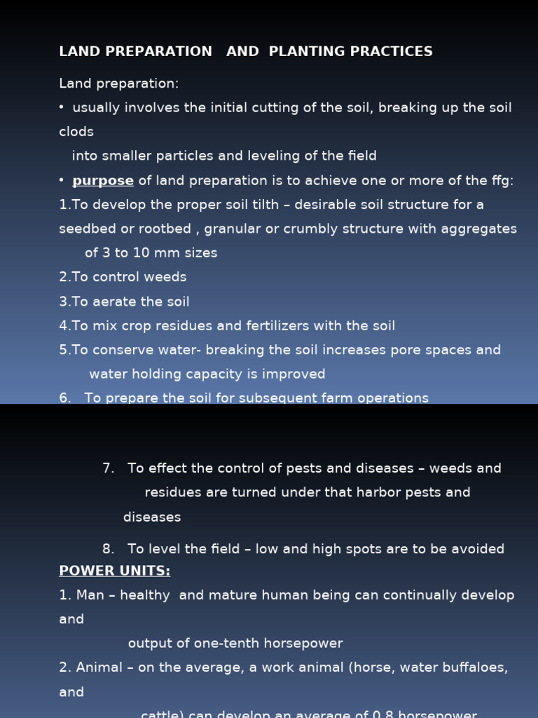 Land Preparation and Planting Practices | PDF | Tillage | Sowing
