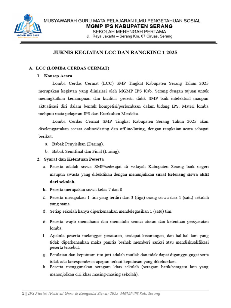 Juknis Kegiatan LCC Dan Rangking 1 2025 | PDF