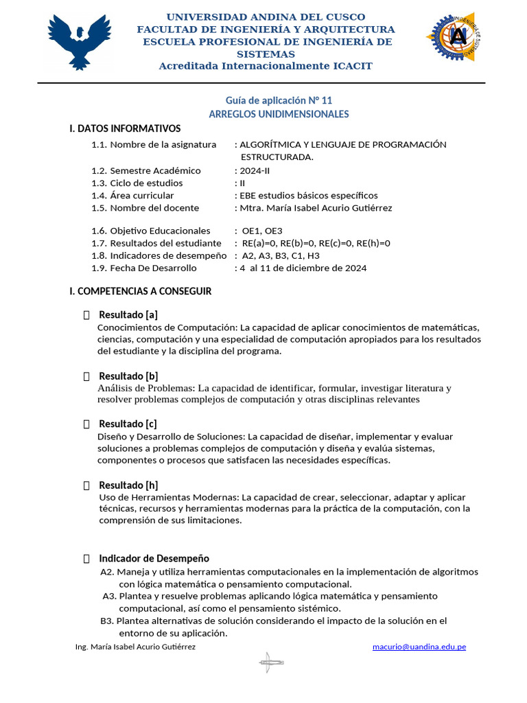 Guia N° 11 Arreglos Unidimensionales 2024-II Python | PDF | Ciencias de la Computación ...