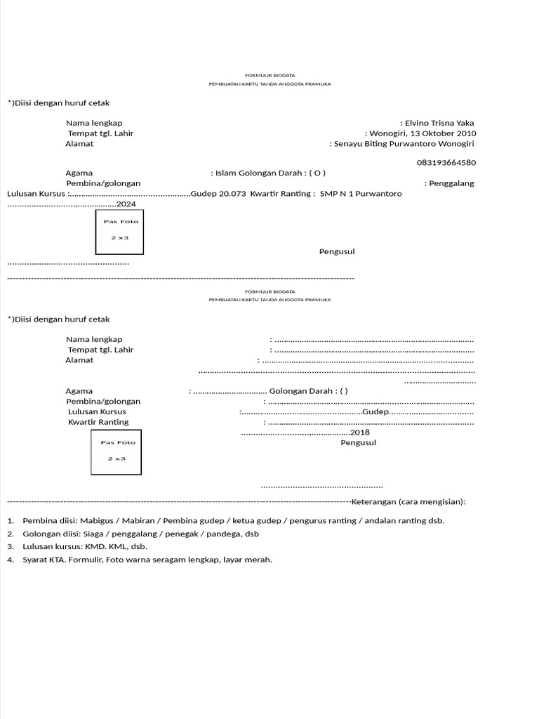 PDF Blangko Formulir Kta Pramuka Compress | PDF