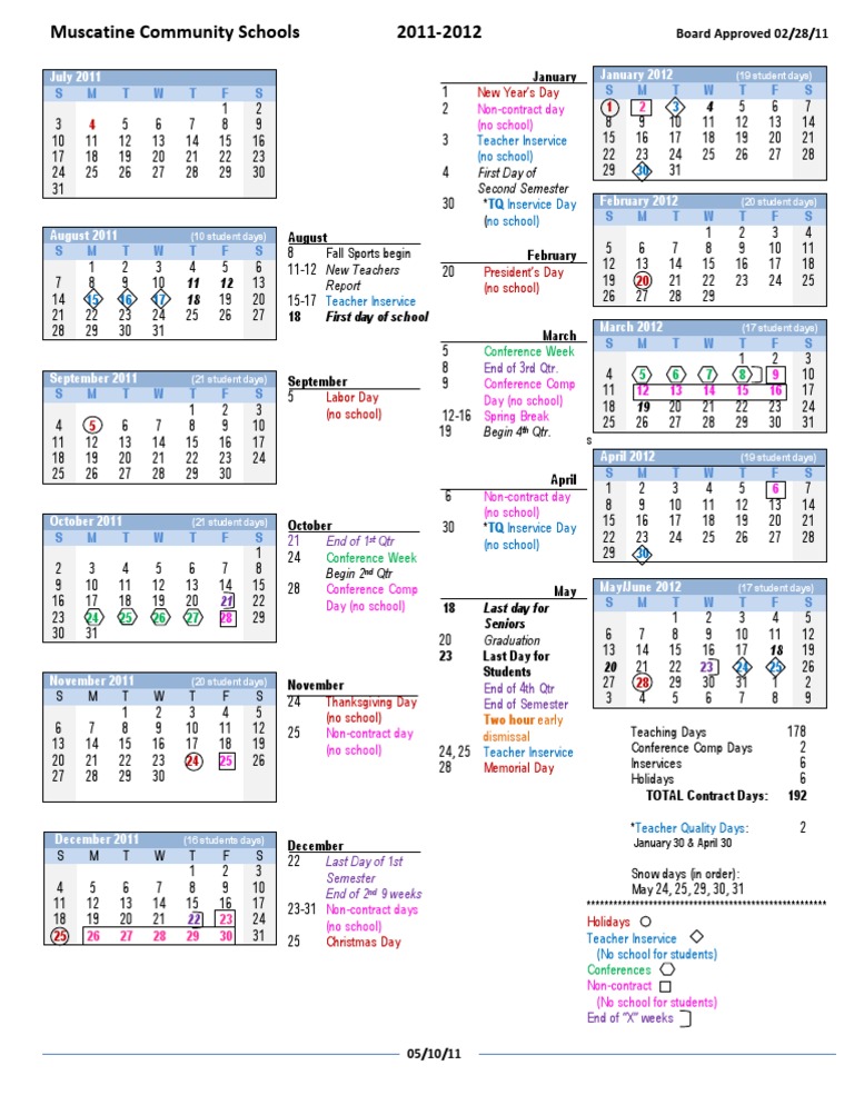 2011 2012 Calendar Revised 5 10 11 1 | PDF | Observances | Holidays