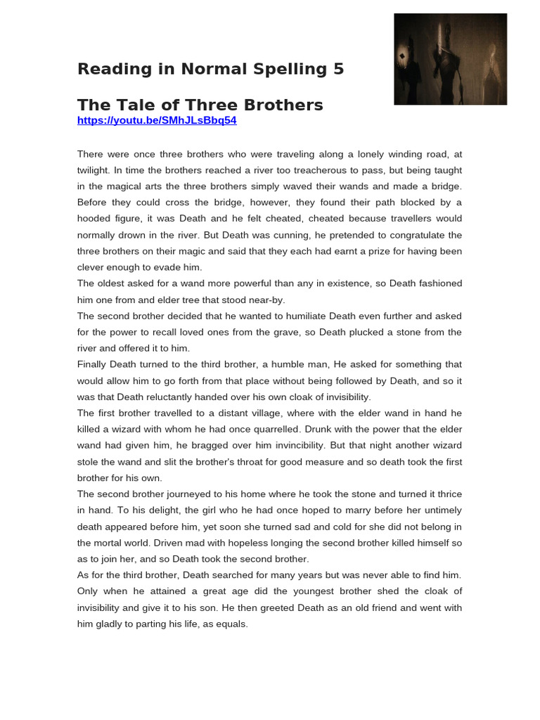 Reading Normal Spelling 5 Tale Three Brothers | PDF