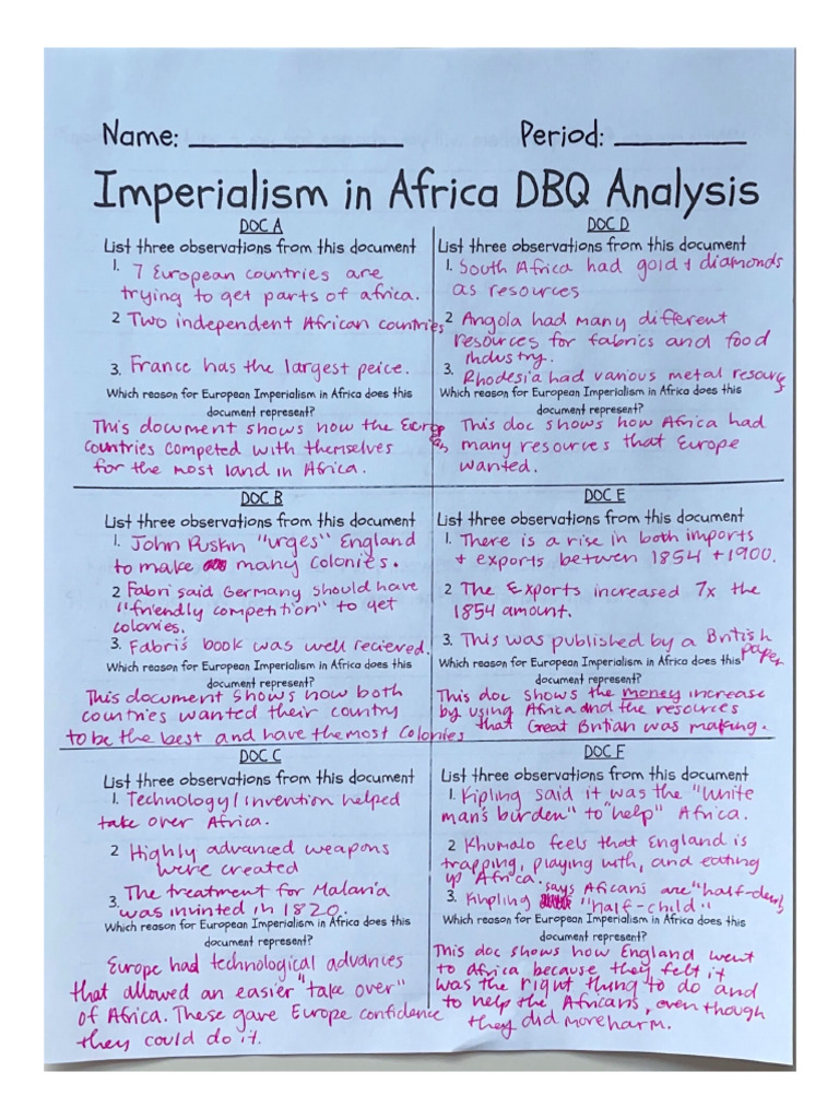 DBQ Analysis Key | PDF