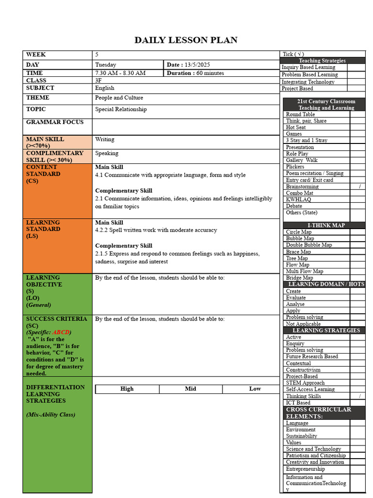 Lesson Plan 3F 13 - 5 | PDF | Lesson Plan | Cognition