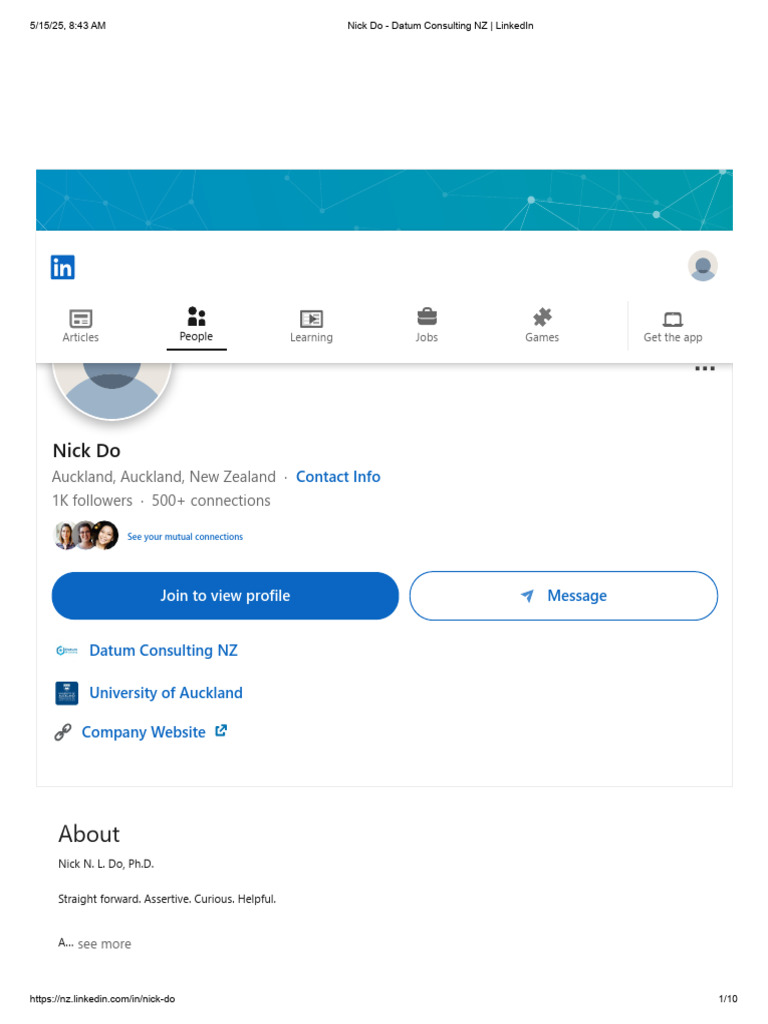 Nick Do - Datum Consulting NZ - LinkedIn | PDF | Actuator | Linked In