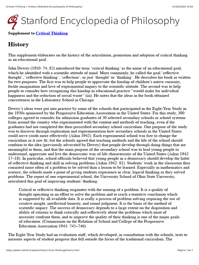 History (Stanford Encyclopedia of Philosophy) | PDF | Critical Thinking ...