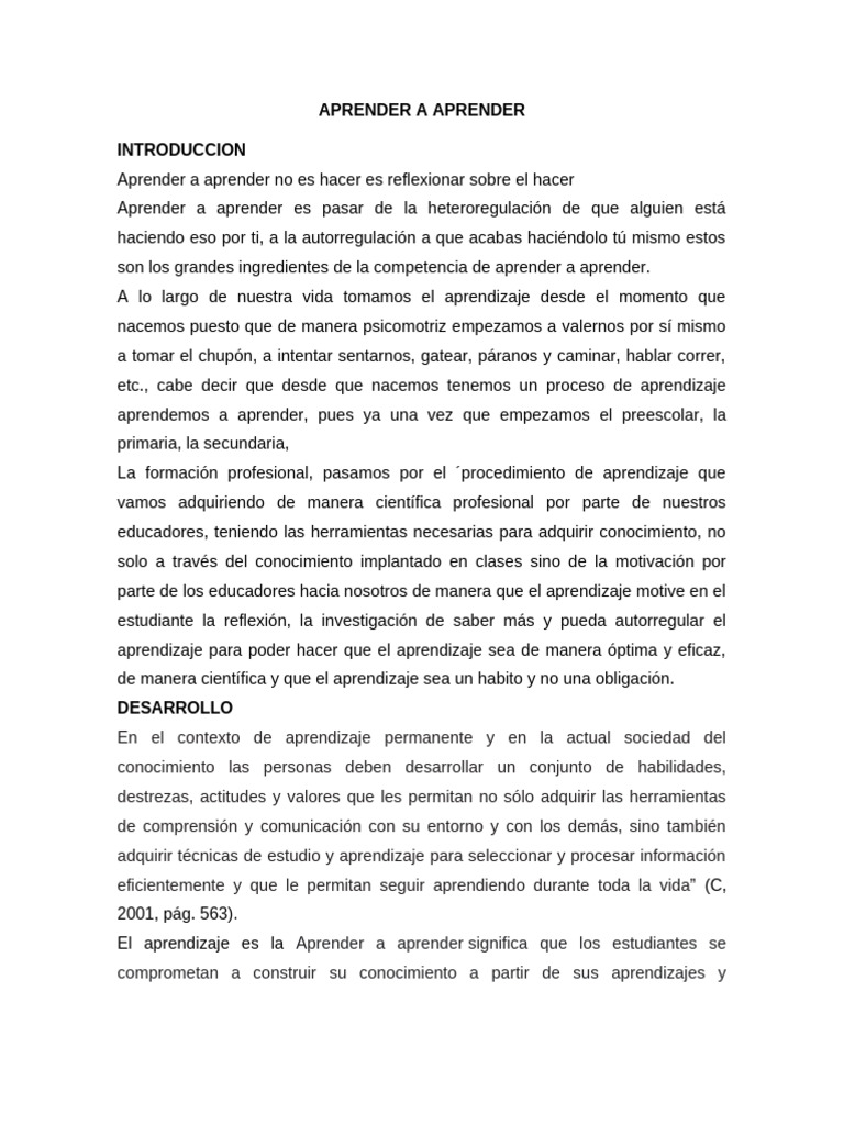 Ensayo Aprender A Aprender | PDF | Aprendizaje | Conocimiento