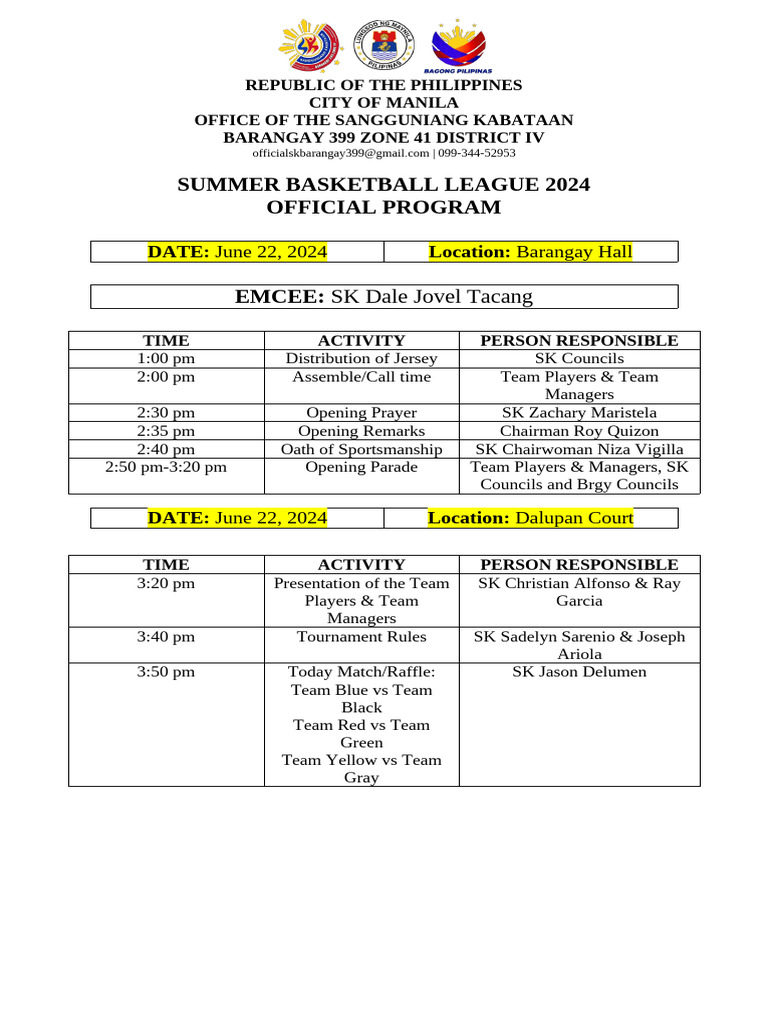 Summer Basketball League 2024 Program | PDF | Youth Organizations | Youth