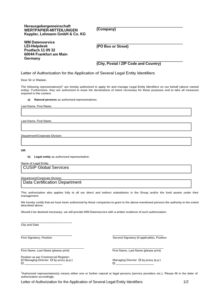 Authorization for Legal Entity Identifiers | PDF | Business