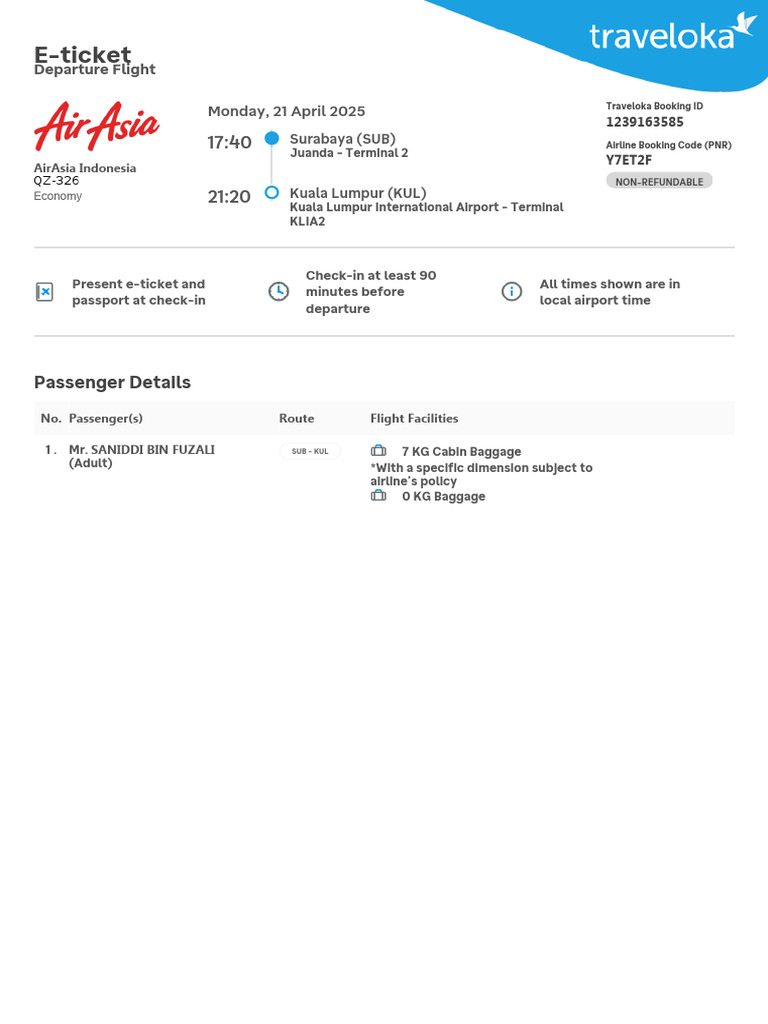 Flight#1 Fathur Rohman Bin Abu Yamin Sub Y7et2f Kul Flight - Originating | PDF | Aviation