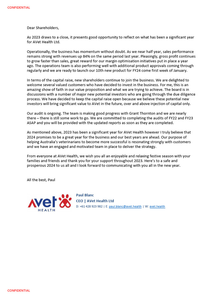 AVet Health Limited - Shareholder Update - December 2023 | PDF ...