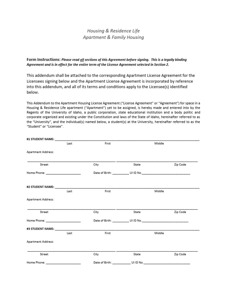 Roommate Addendum for Apartment License | PDF | License | Common Law