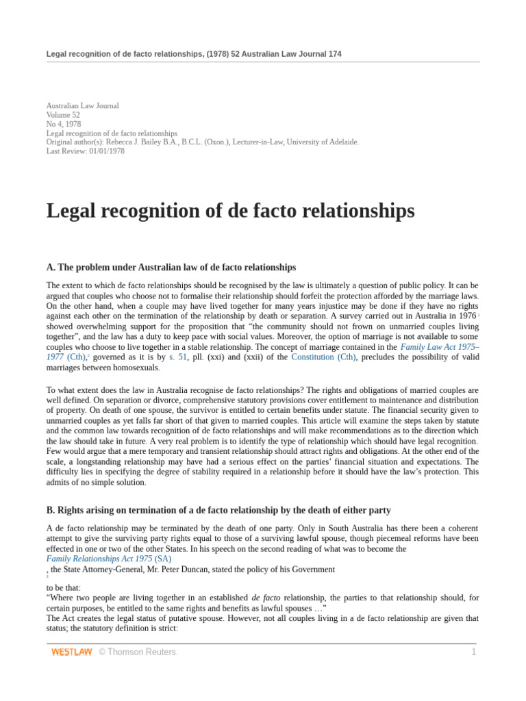 Legal Recognition of De Facto Relationships | PDF | Inheritance Tax ...
