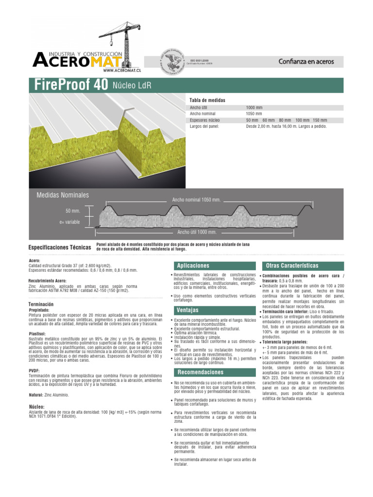 Ficha Fireproof 40 1 | PDF | Aislamiento térmico | Aluminio