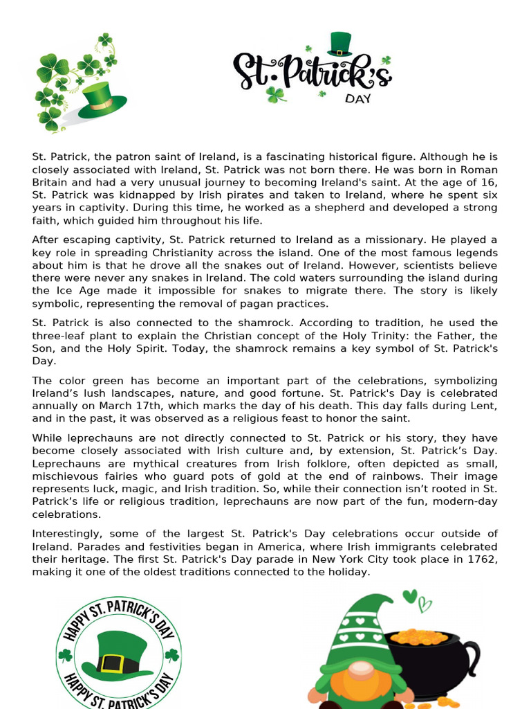St. Patrick: History and Traditions | PDF