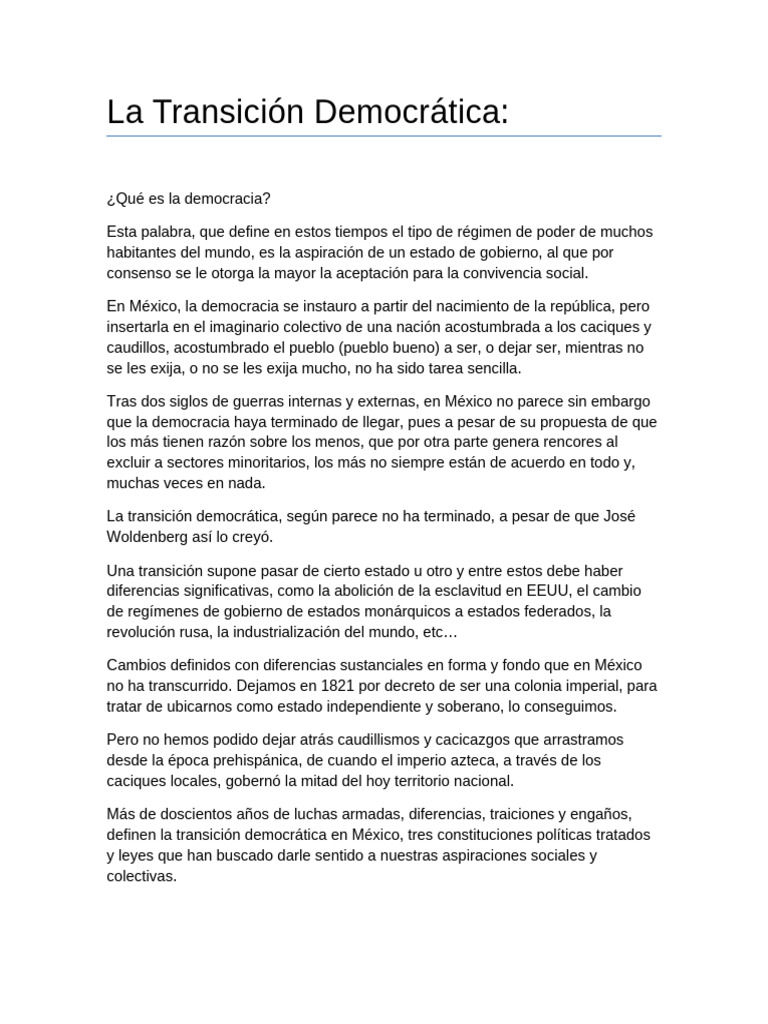 La Transición Democratica | PDF | Democracia | Ideologías políticas