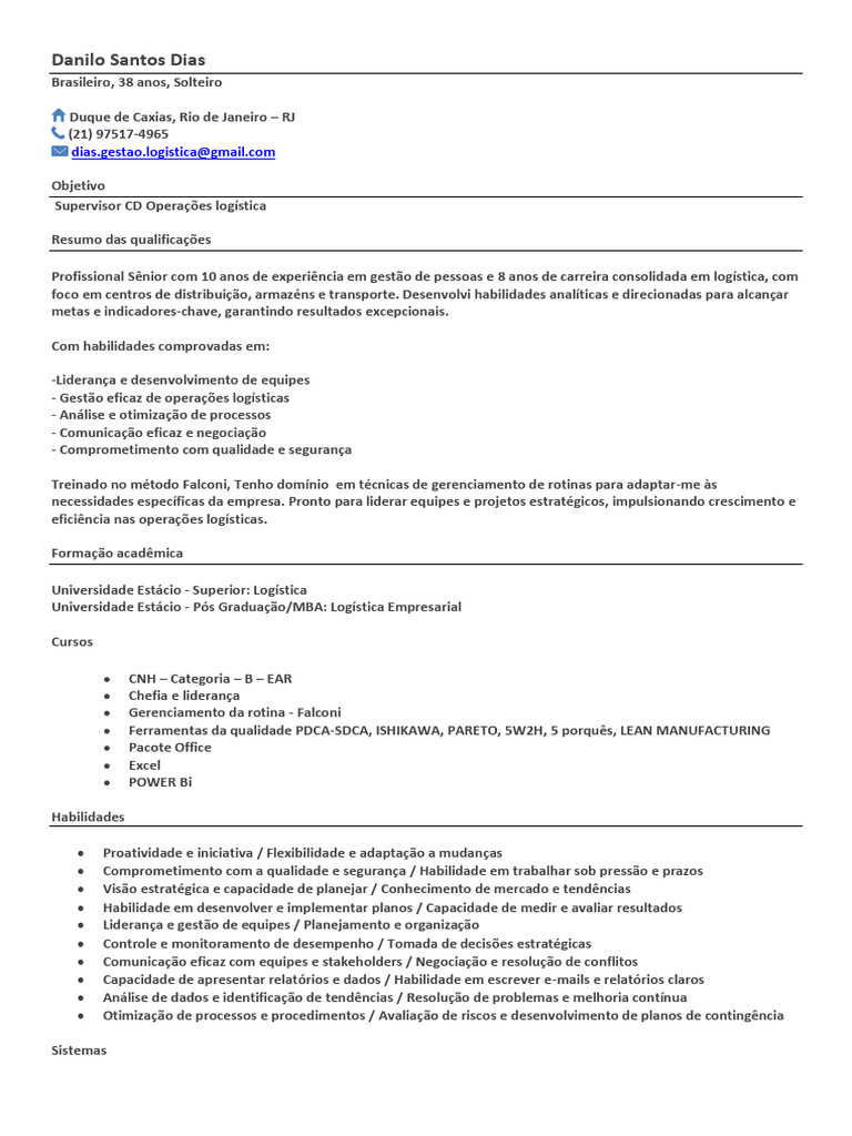 Danilo Dias Curriculo-2 | PDF | Logística | Gestão de recursos humanos