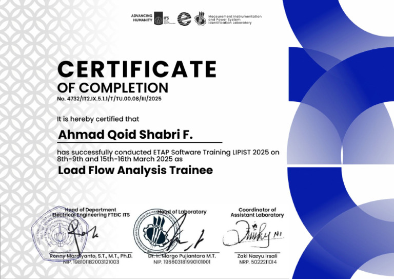 E-Certificate ETAP Training 2025 Ahmad Qoid Shabri F. | PDF