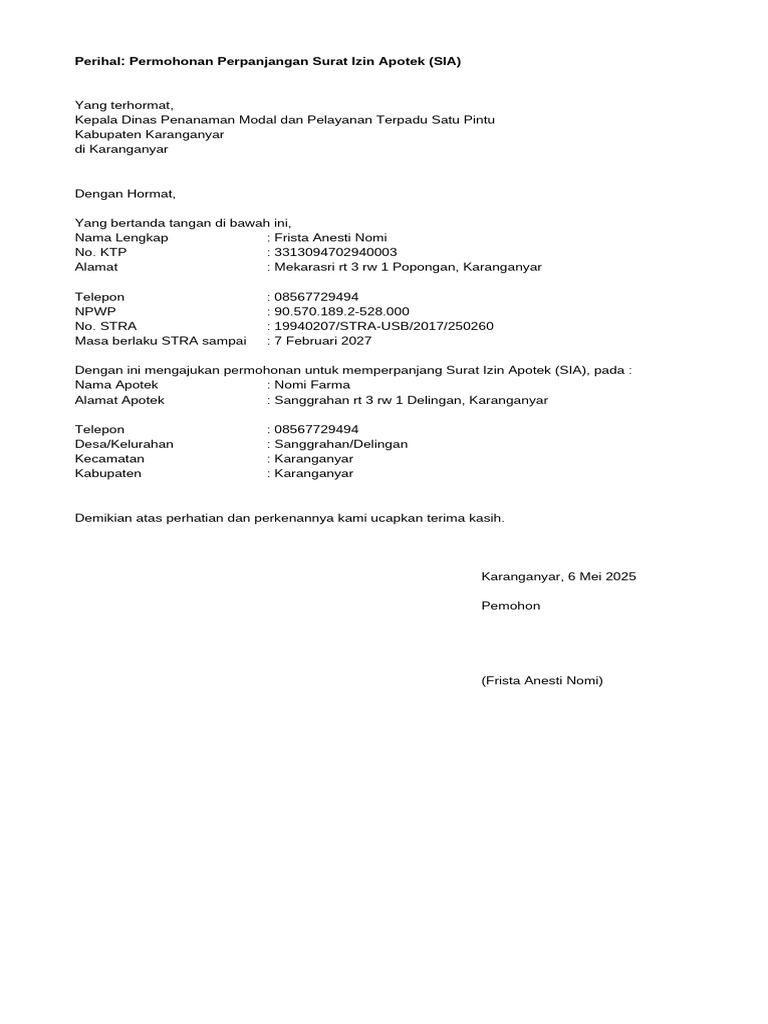 33 Formulir Pengajuan Apotek Ke PTSP | PDF