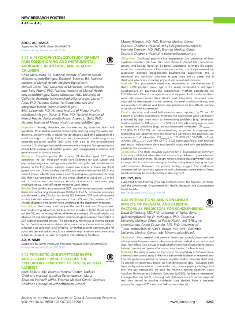 4.42 Psychotic-Like Symptoms in Pre-Adolescence What Precedes the ...