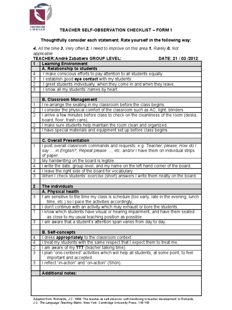 FORM 1 Revised | PDF | Classroom | Teachers