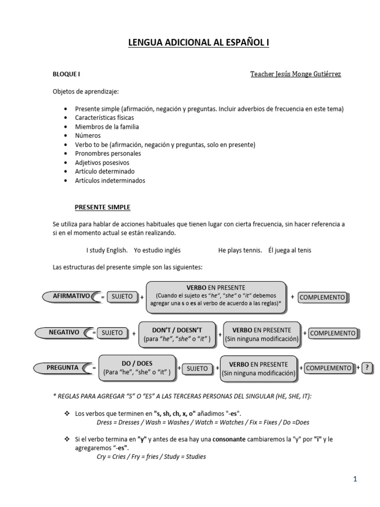 Primer Parcial - Bloque 1 y 2 | PDF | Verbo | Adjetivo
