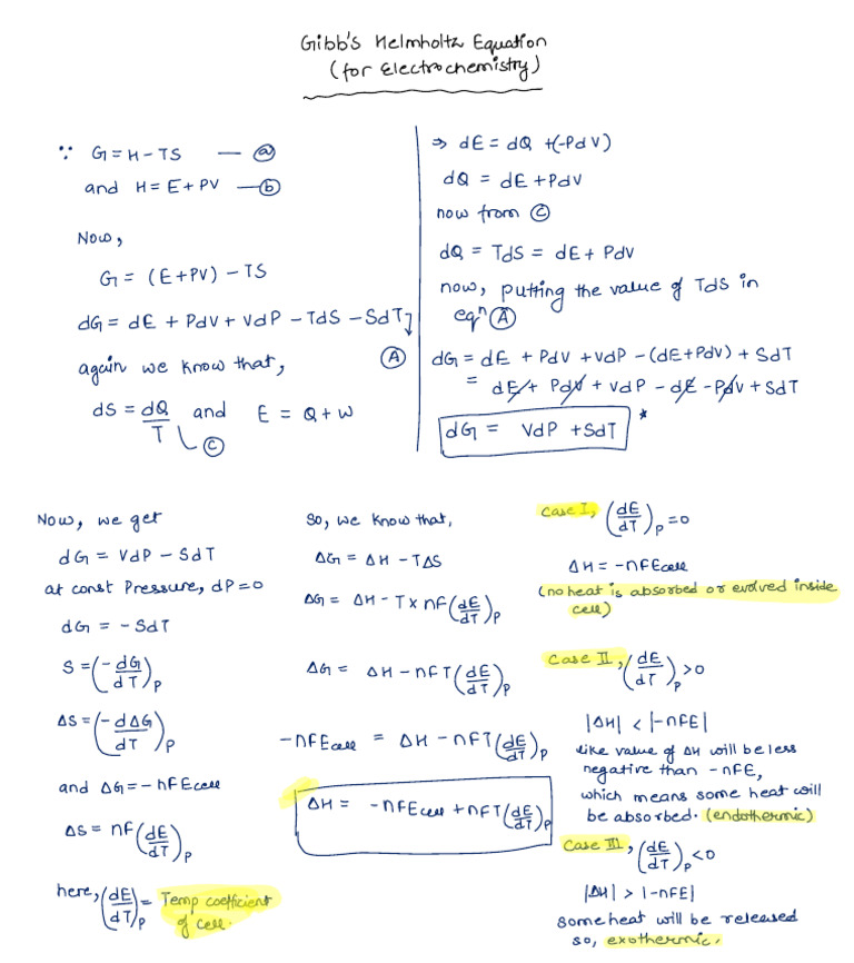 Gibbs Helmholtz Equation | PDF