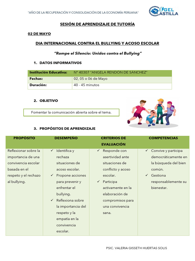 Sesión de Aprendizaje - Bullying y Acoso Escolar | PDF | Sicología | Ciencias del comportamiento