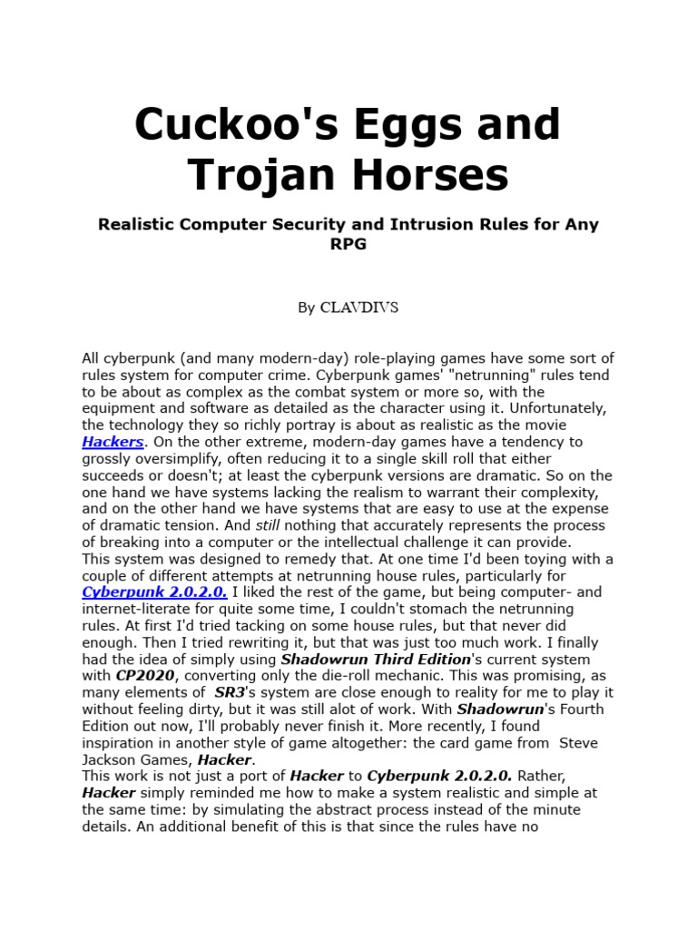 Cuckoo's Eggs and Trojan Horses | PDF | Denial Of Service Attack ...