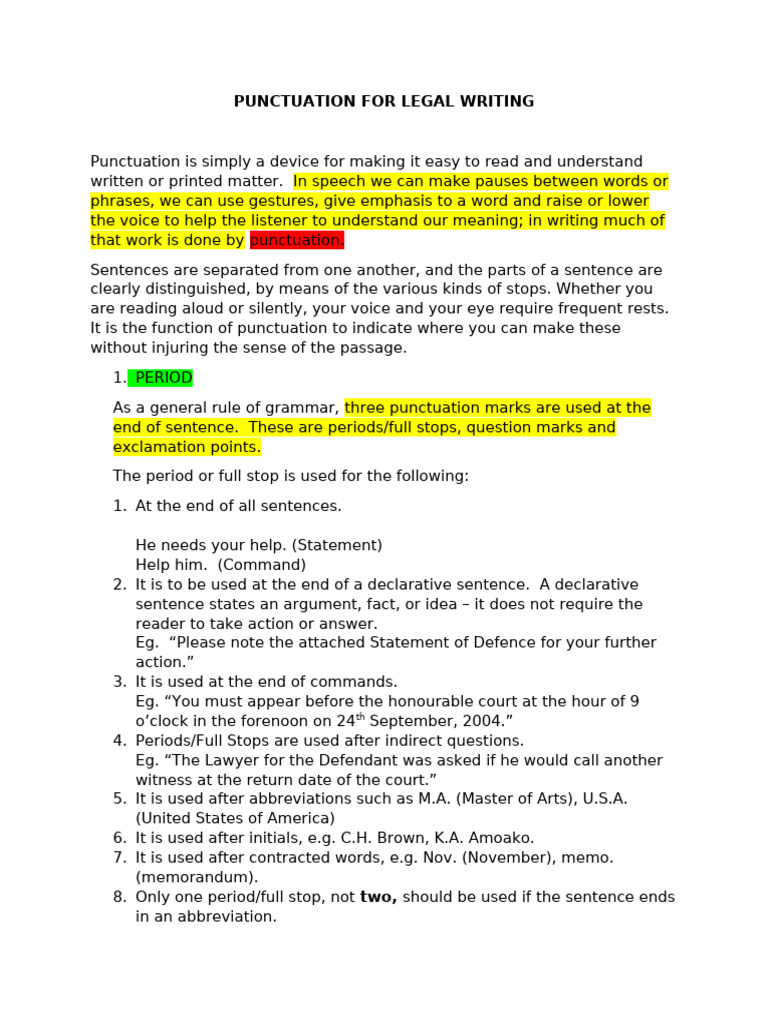 Punctuation For Legal Writing | PDF | Bracket | Comma